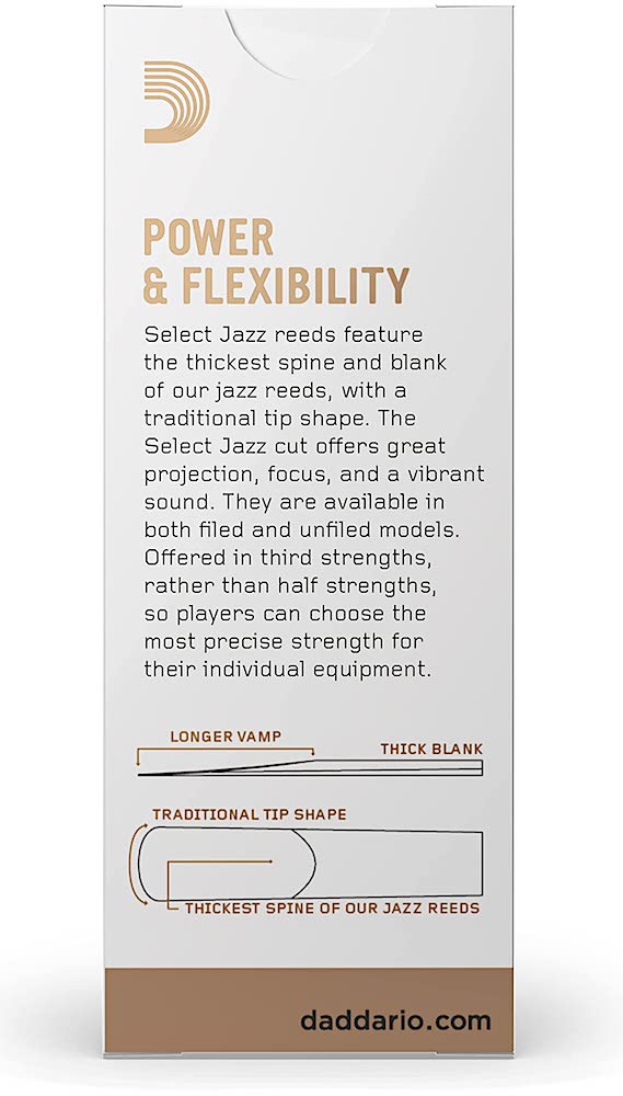 D'Addario Select Jazz RRS05TSX4S Unfiled #4 Soft Tenor Saxophone Reeds ...